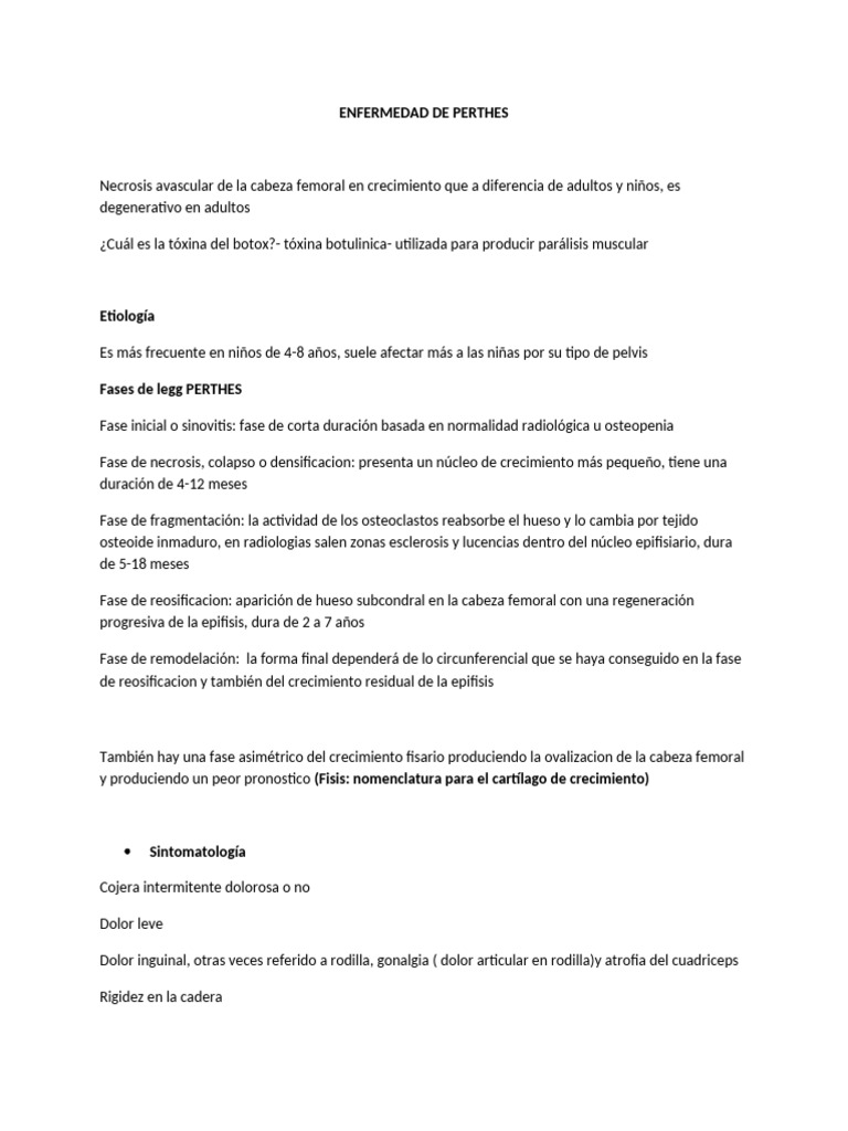 Enfermedad de Perthes: Fases y Diagnóstico | PDF