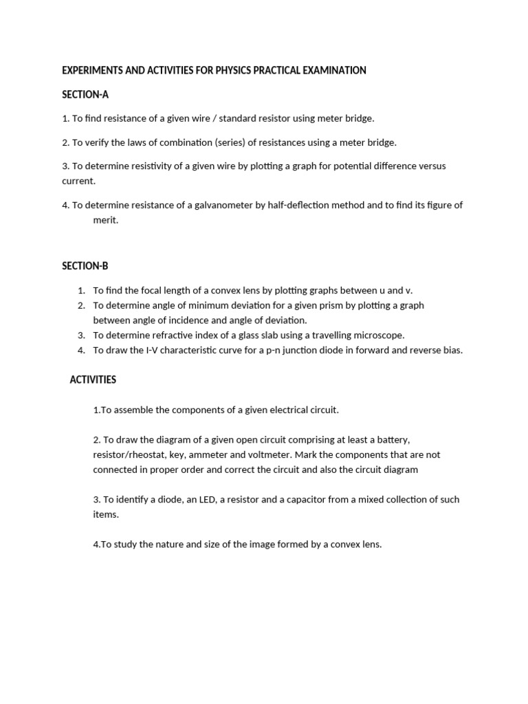 Phy Practical & Activities | PDF