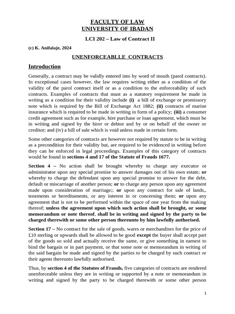 Contract - Unenforceable Contracts (Amended) | PDF | Guarantee | Surety