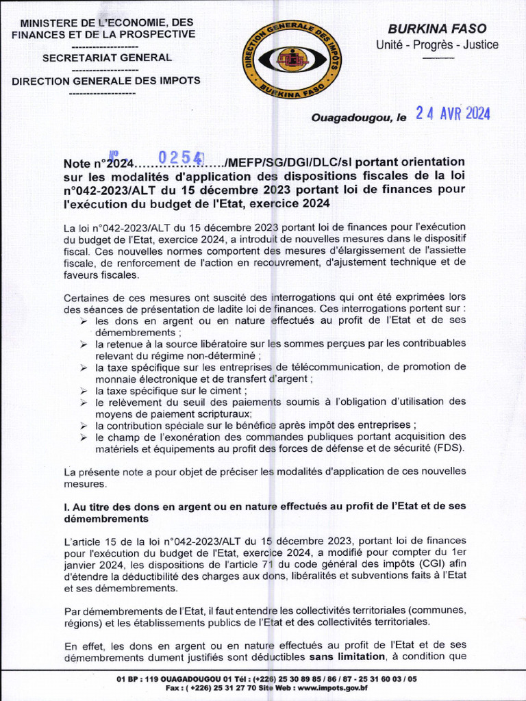 Enfin Disponible La Note D'orientation LF 2024 | PDF