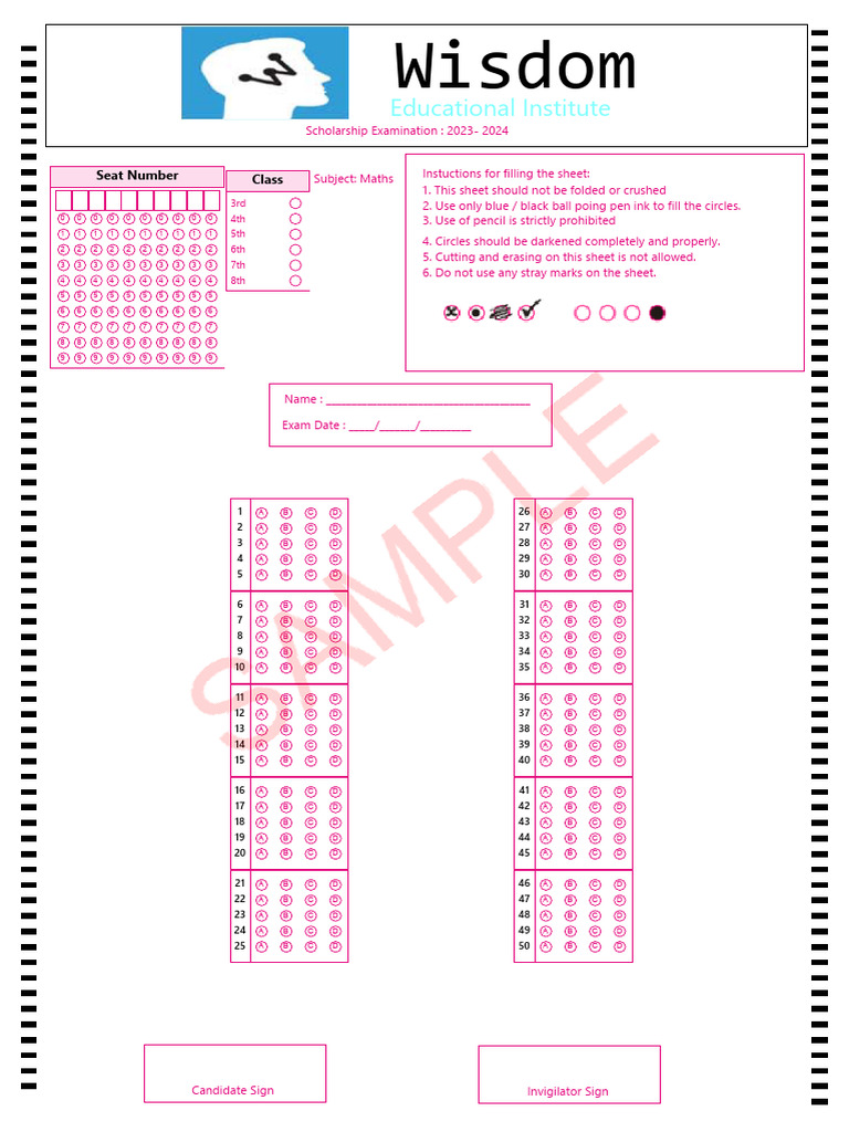 Maths OMR 2023 24 Sample | PDF
