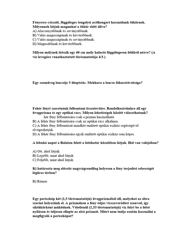 Geometriai optika megoldások | PDF