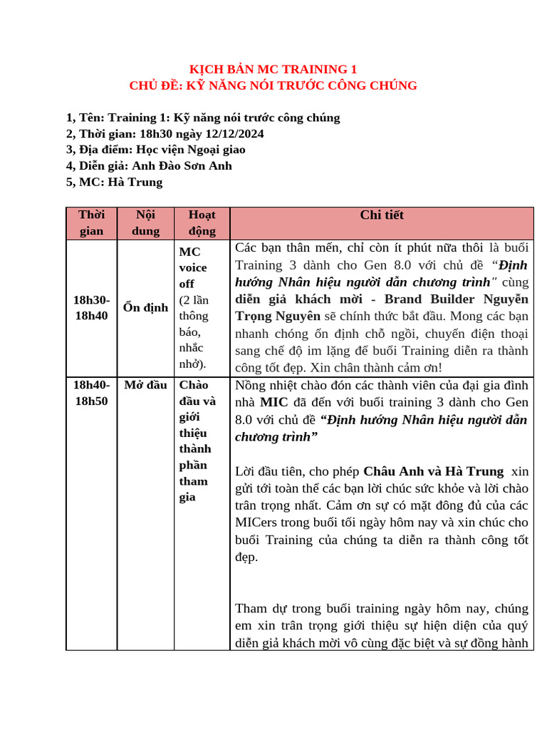 [MC] SCRIPT MC TRAINING 01 | PDF