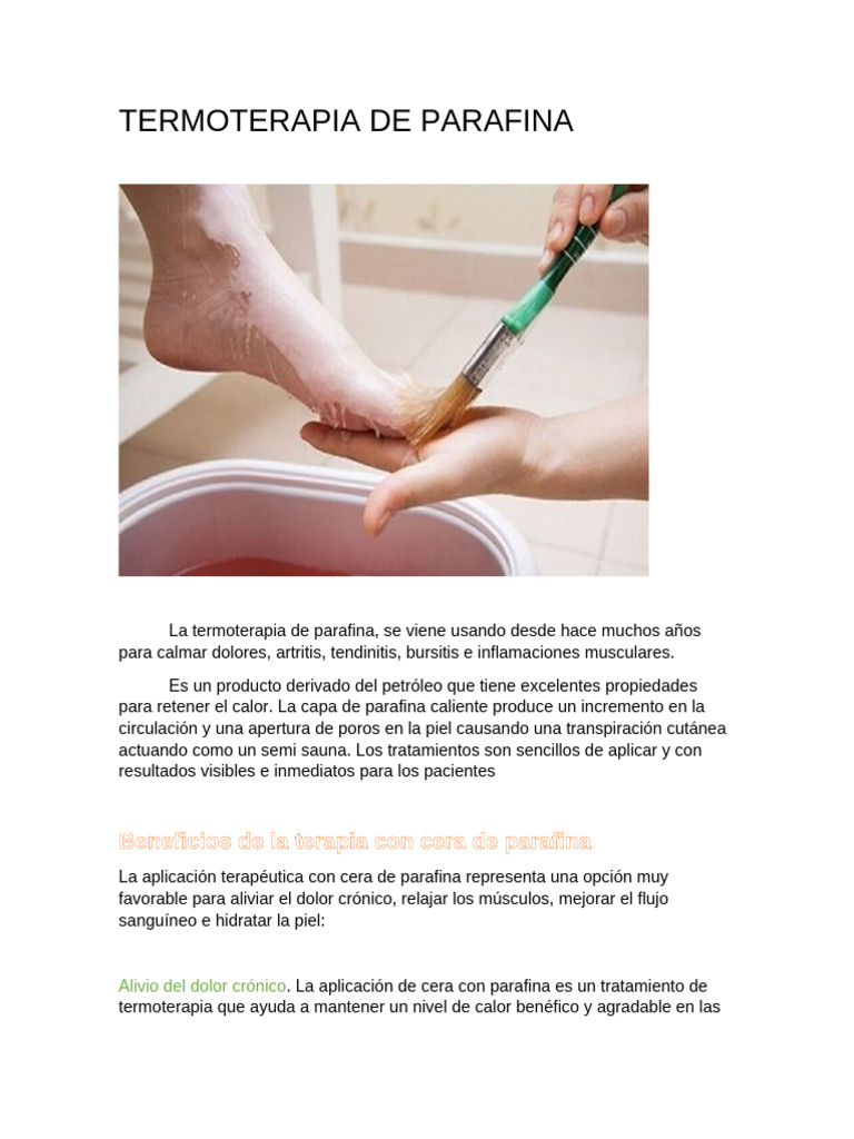Termoterapia de Parafina | PDF | Especialidades Medicas | Medicina CLINICA