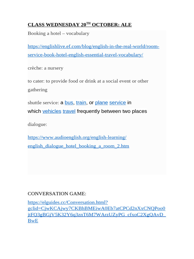 Booking A Hotel Vocabulary Dialogue | PDF