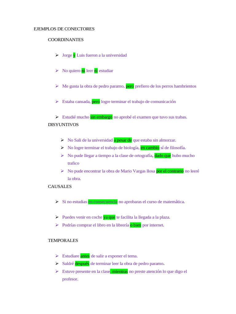 Ejemplos de conectores en español | PDF