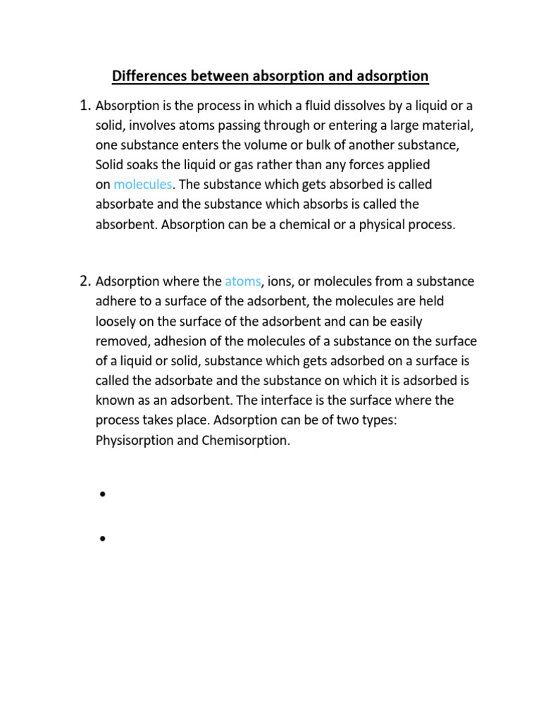 Difference Between Absorption and Adsorption | PDF