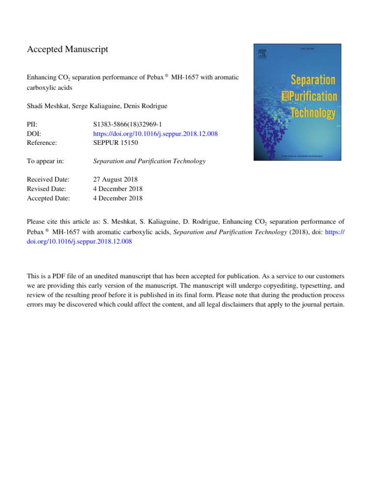 Accepted Manuscript: Separation and Purification Technology | PDF ...