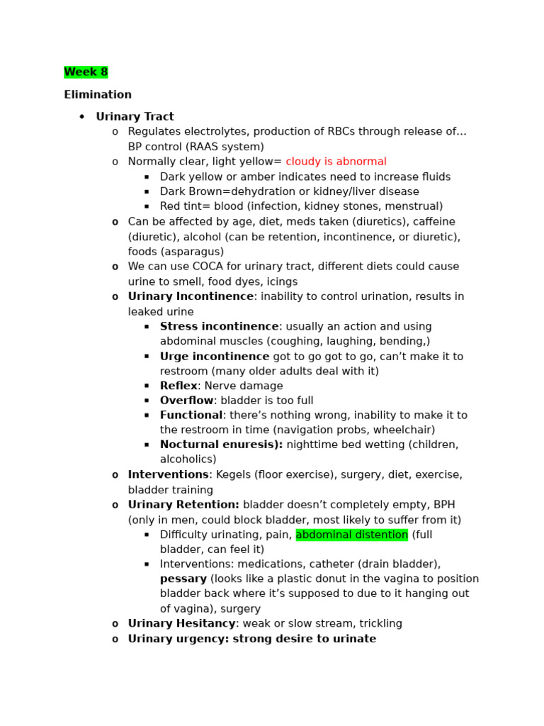 Basic Concepts - Test 3 | PDF | Urinary Incontinence | Blood