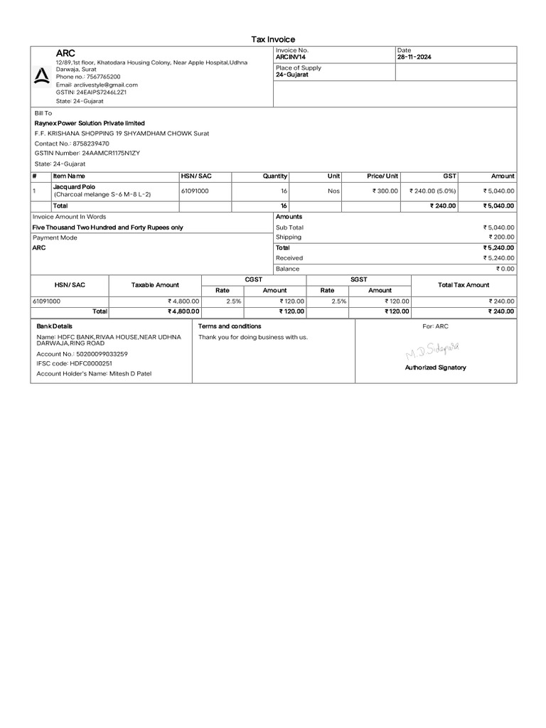 Invoice for Raynex Power Solution | PDF | Payments | Taxes