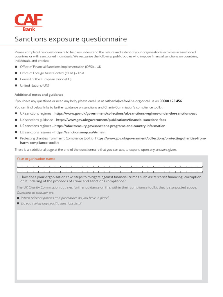 Caf Sanctions Exposure Form 0224 | PDF | Regulatory Compliance | Office ...