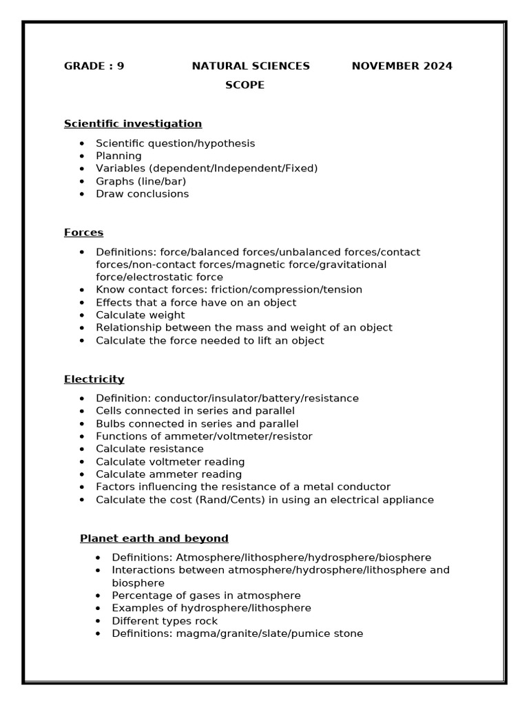 Grade 9 Scope November 2024 92201729654979 3 | PDF