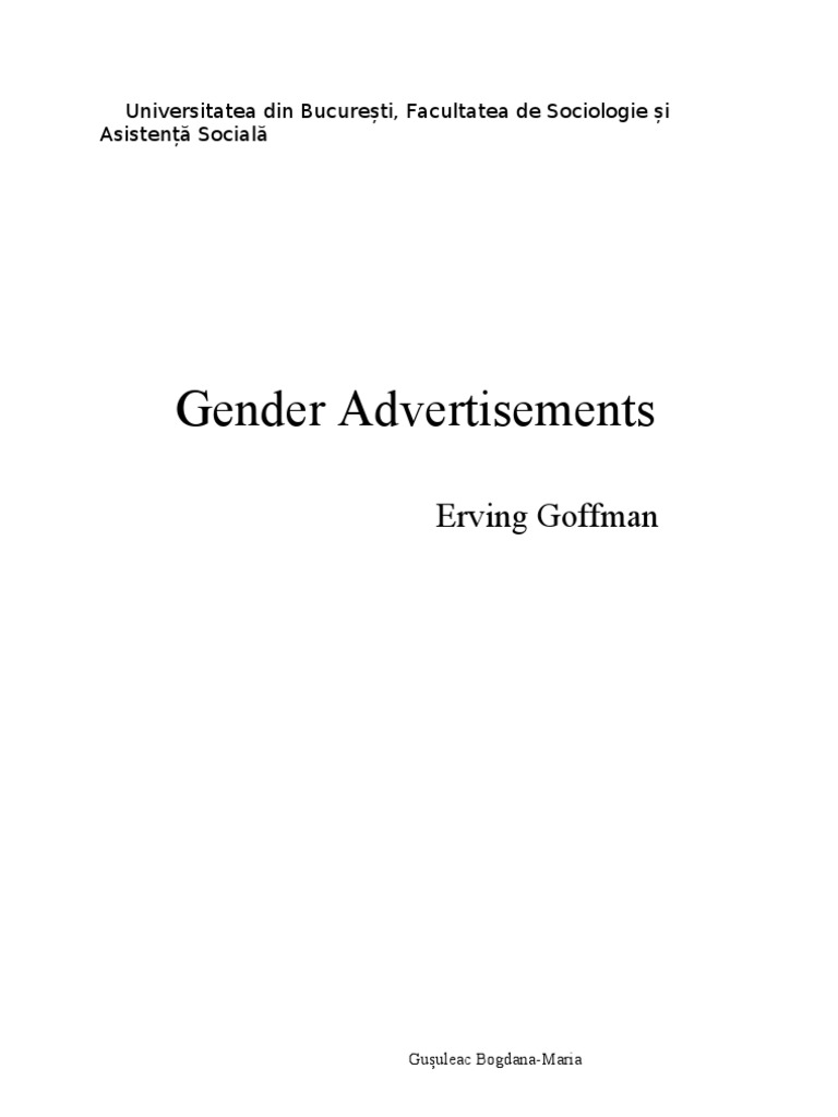 E. Goffman, Gender Advertisements | PDF | Gender Role | Advertising