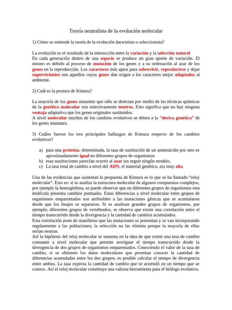 Teoría Neutralista de La Evolución Molecular | PDF | Evolución | Gene