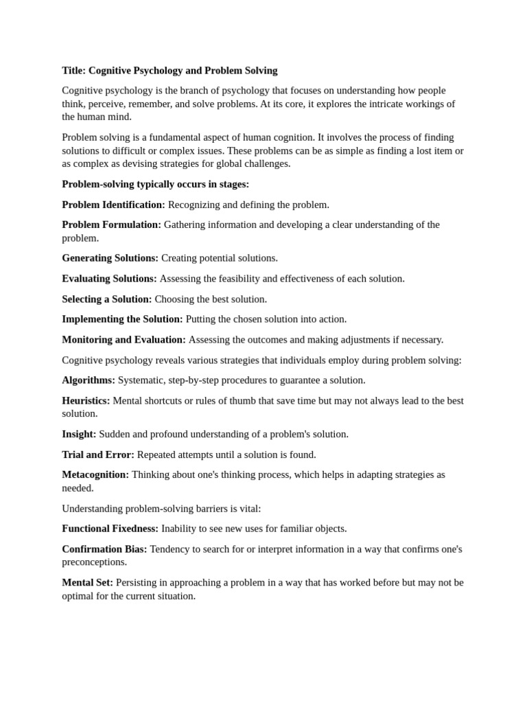 Cognitive Psychology Problem Solving | PDF