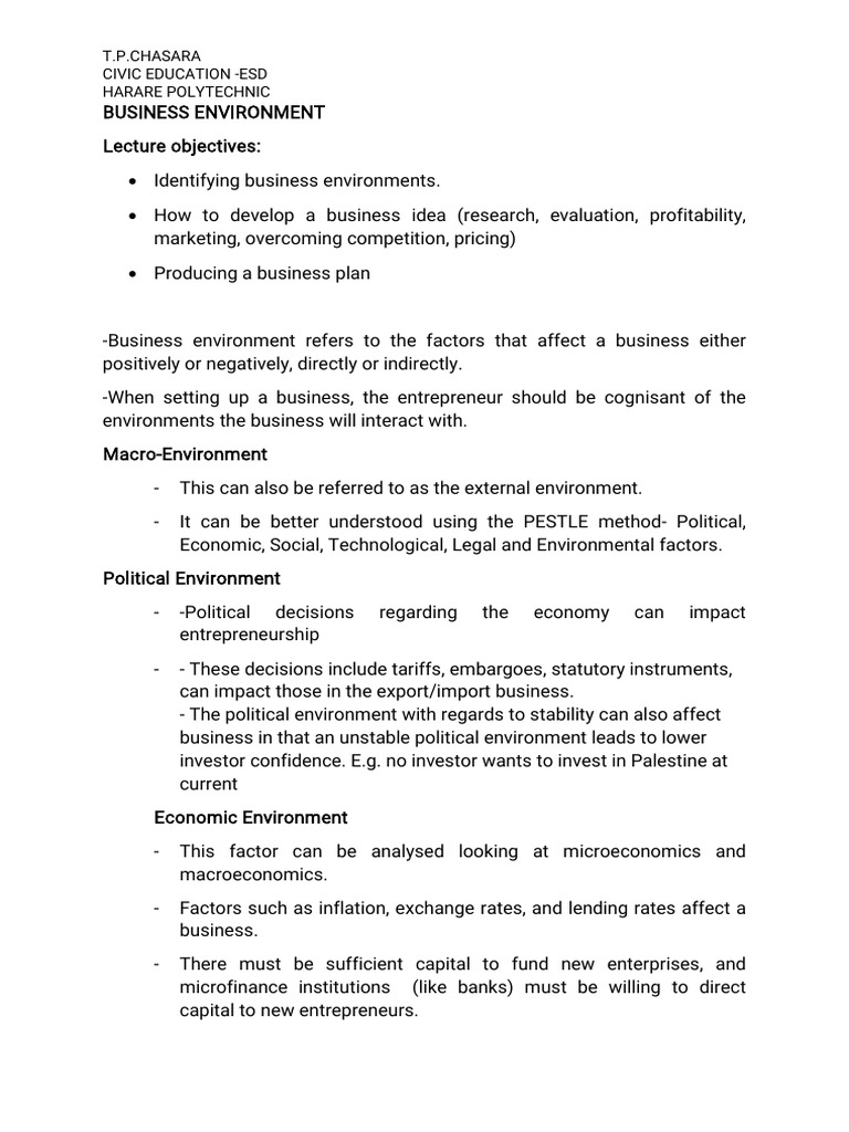 Lecture 2- BUSINESS ENVIRONMENT | PDF | Entrepreneurship | Inflation
