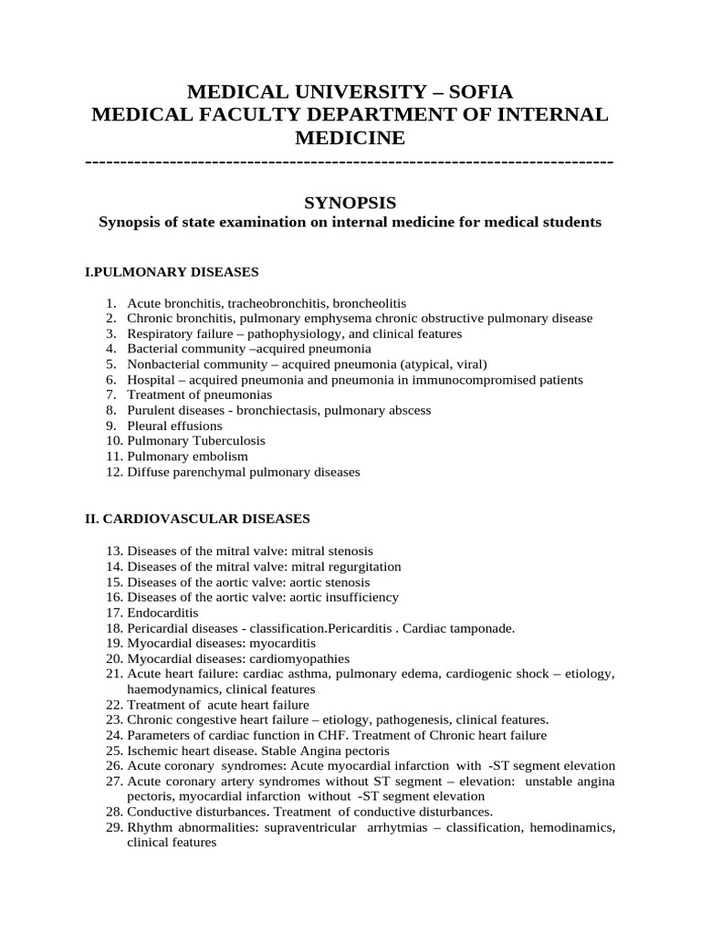 Internal Diseases State Exam Syllabus | PDF | Heart | Respiratory Diseases