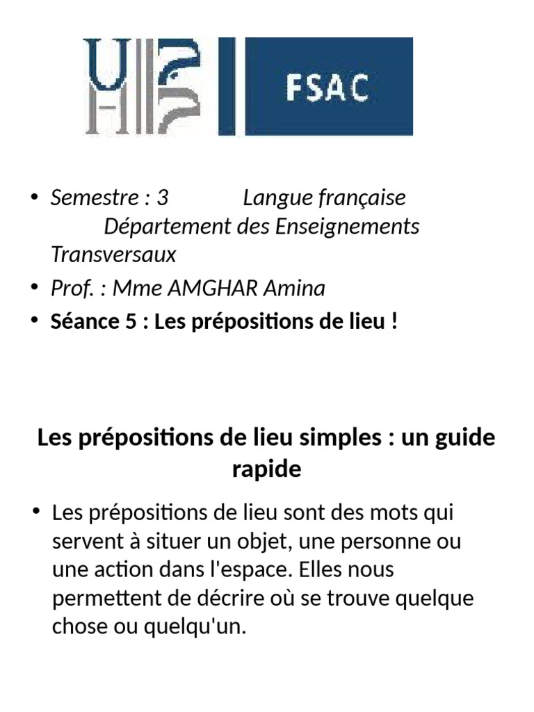 Guide des prépositions de lieu en français | PDF
