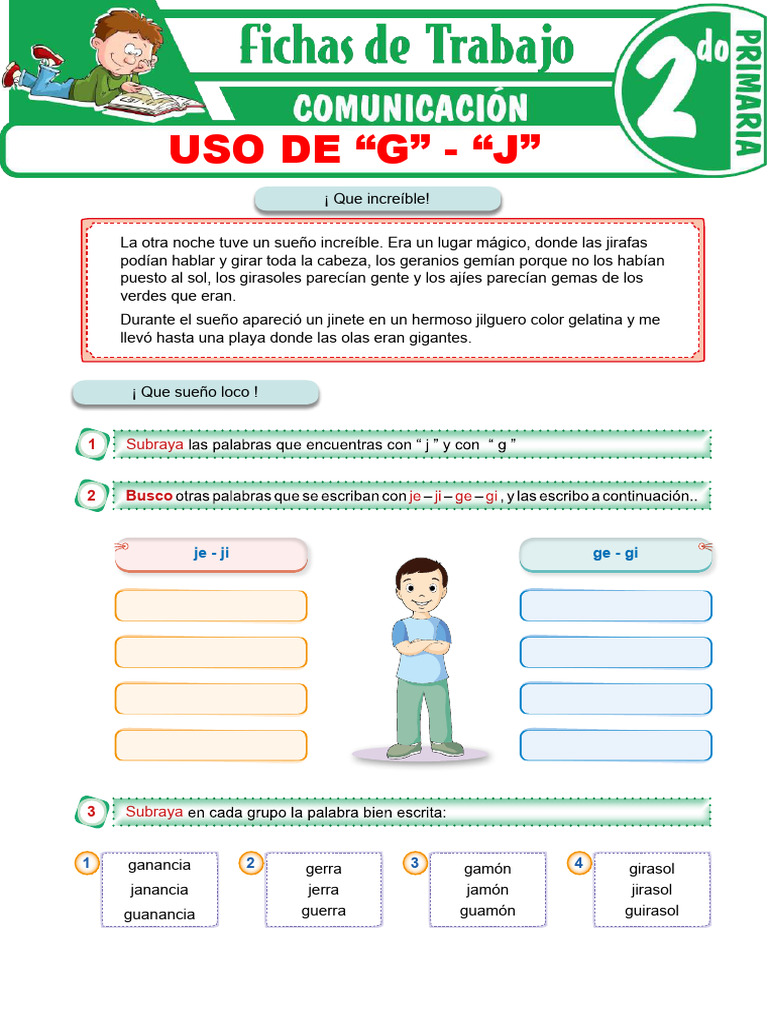 Uso de "G" "J" para Segundo Grado de Primaria | PDF