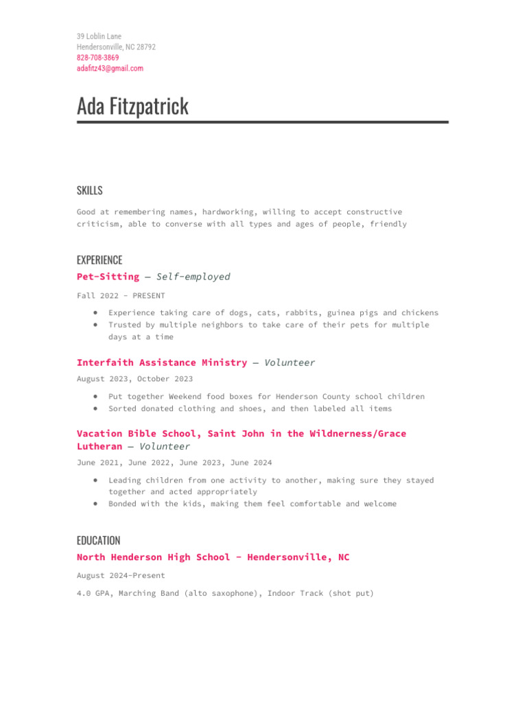 Ada Fitzpatrick Resume | PDF