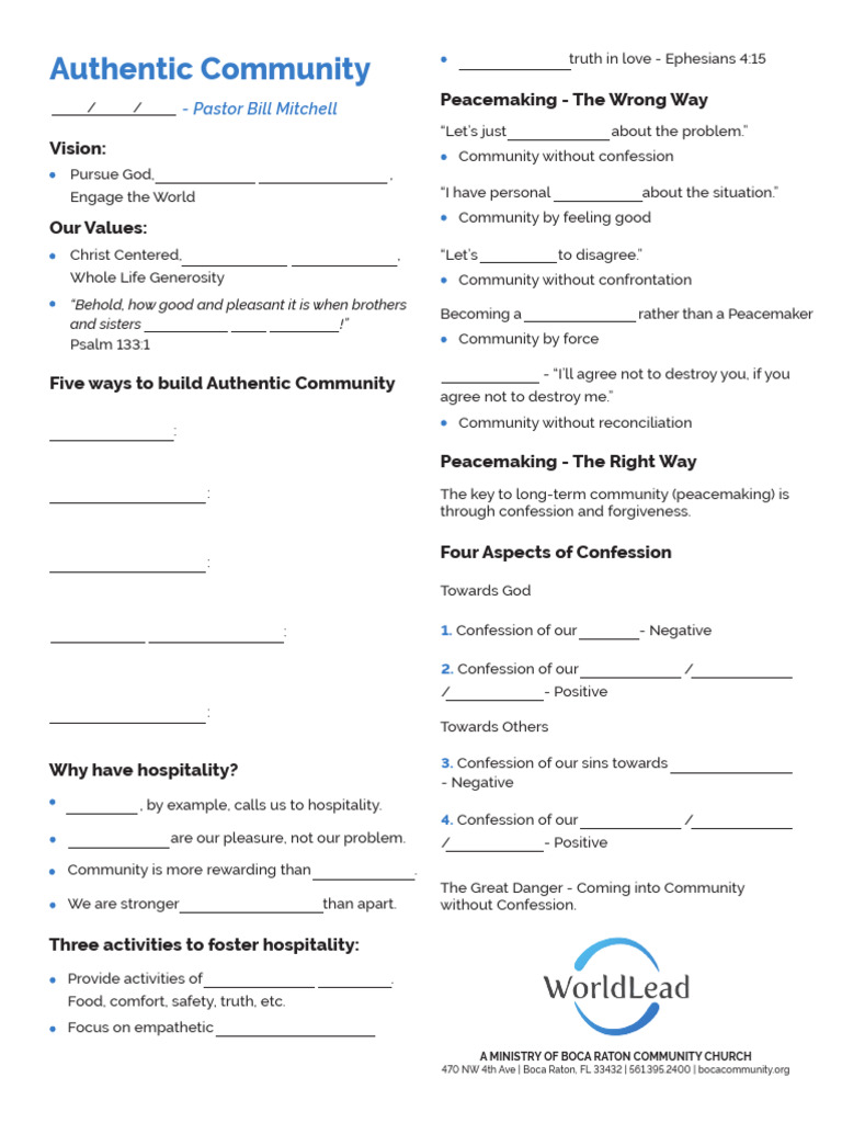 1 Authentic Community Handout | PDF | Confession (Religion) | Forgiveness