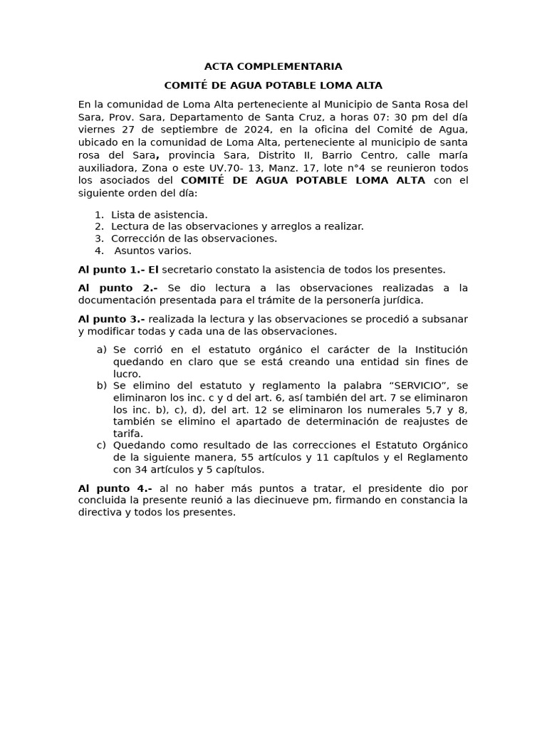Acta Complementaria de Correccion | PDF