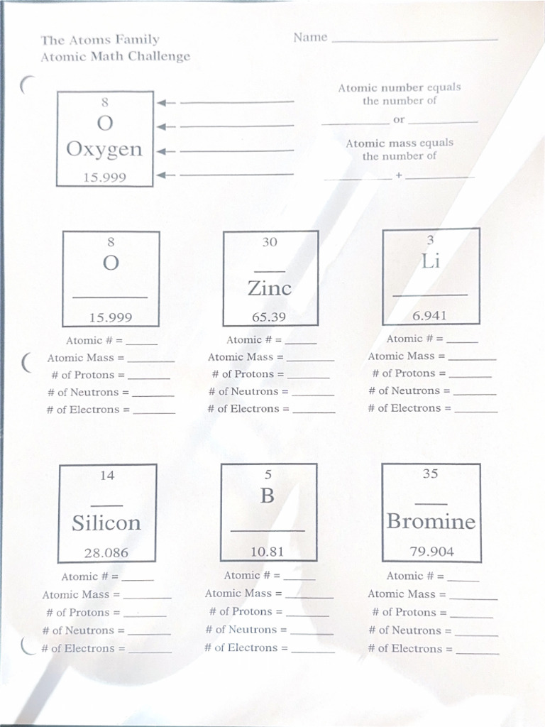 Atoms Worksheet | PDF