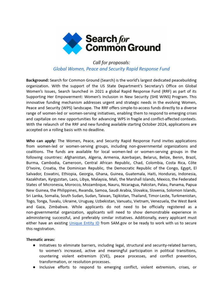 Women, Peace, and Security Fund Proposals | PDF | Peacebuilding ...