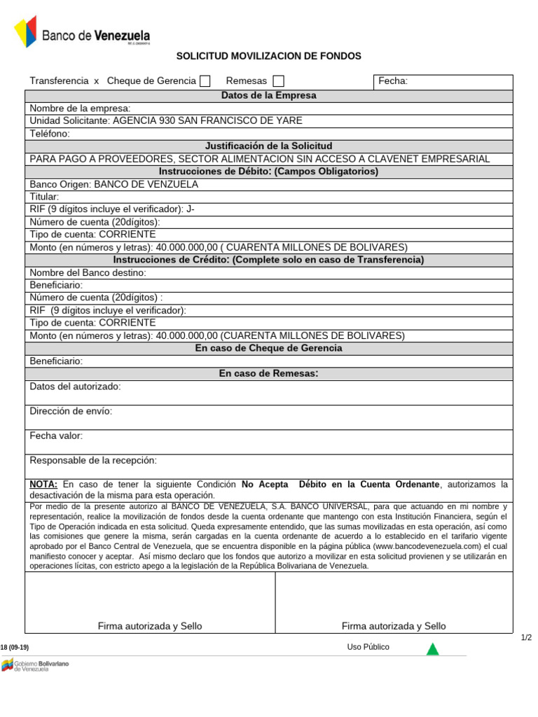 Movilización de Fondos Banco Venezuela | PDF | Bancos | Transferencia bancaria