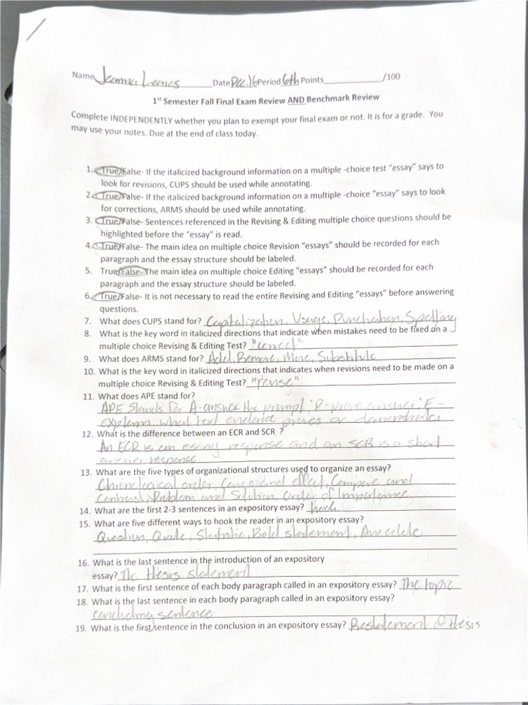 Fall Final Exam Review | PDF