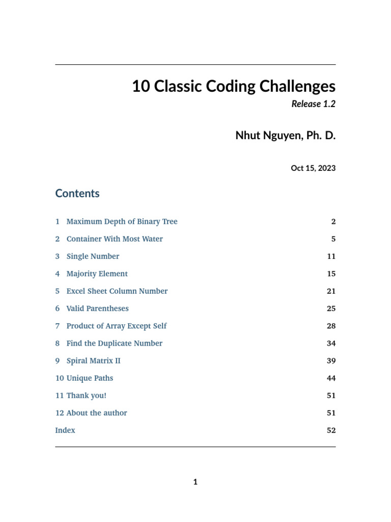 10 Classic Coding Challenges | PDF | Algorithms | Algorithms And Data Structures