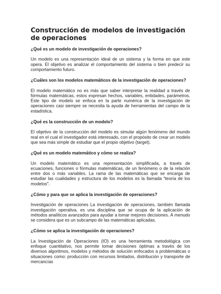 Modelos de Investigación de Operaciones | PDF | La investigación de ...