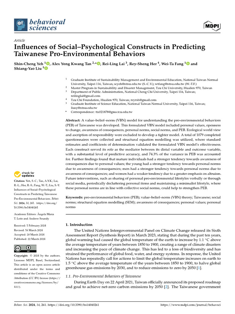 Influences of Social-Psychological Constructs in Predicting Taiwanese ...