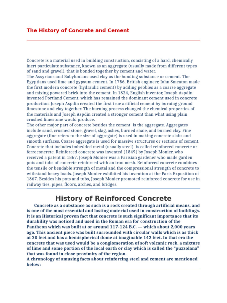 Evolution of Concrete and Cement | PDF | Concrete | Reinforced Concrete