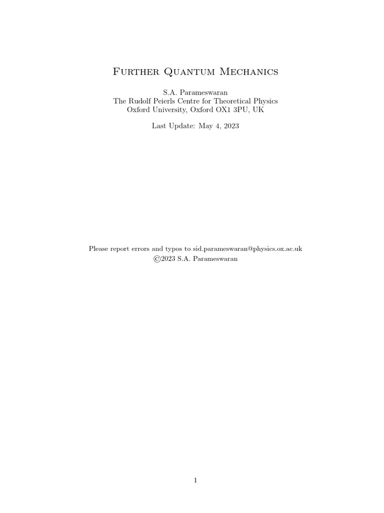Parameswaran 2023 | PDF | Hamiltonian (Quantum Mechanics) | Schrödinger Equation