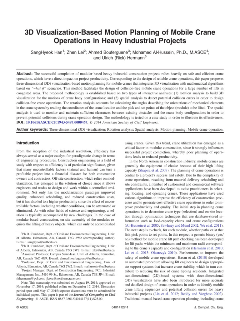 3D Visualization-Based Motion Planning of Mobile Crane Operations in Heavy Industrial Projects ...