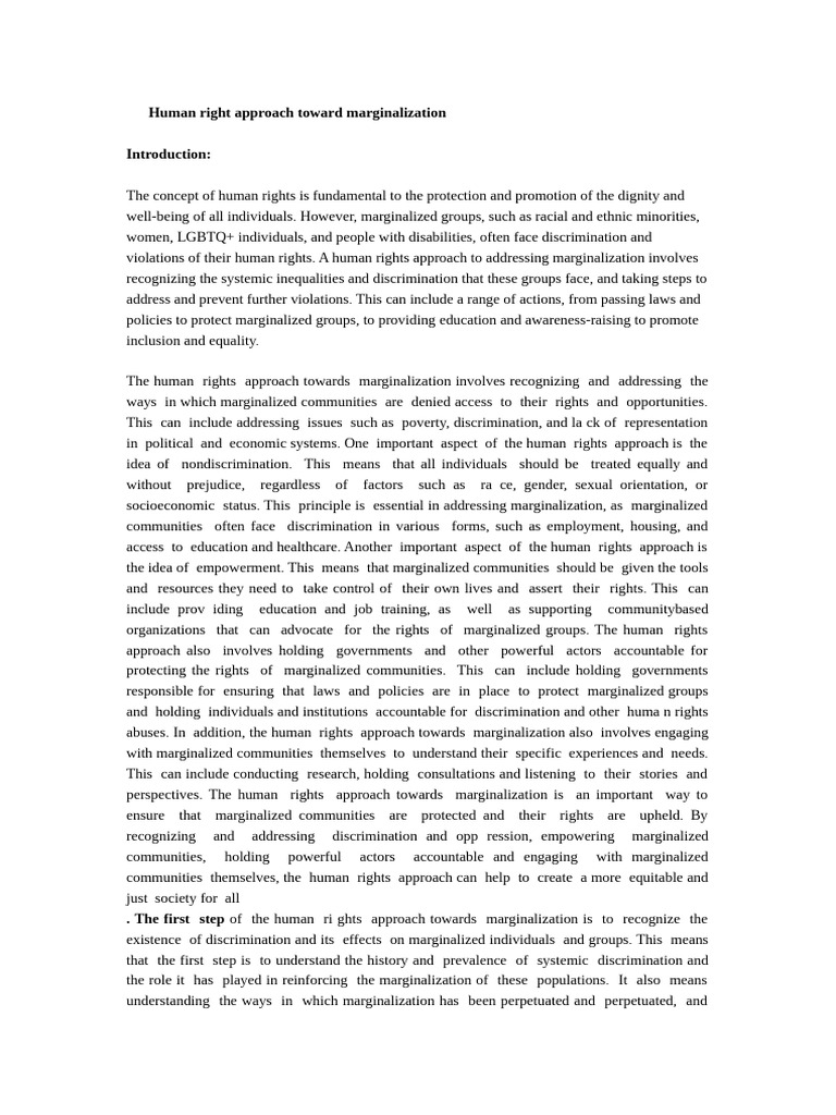 Human Right Approach towards marginalization Anthropology assignment | PDF | Social Exclusion ...