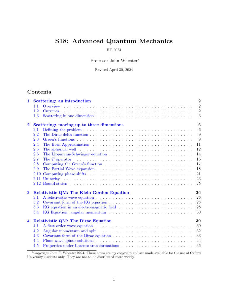 Quantum Scattering theory and relativistic quantum mechanics | PDF | Wave Function | Scattering