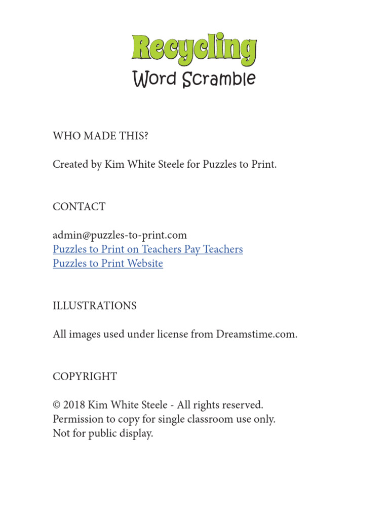 3 - Earth Day Word Scramble FUN | PDF | Recycling | Human Impact On The ...