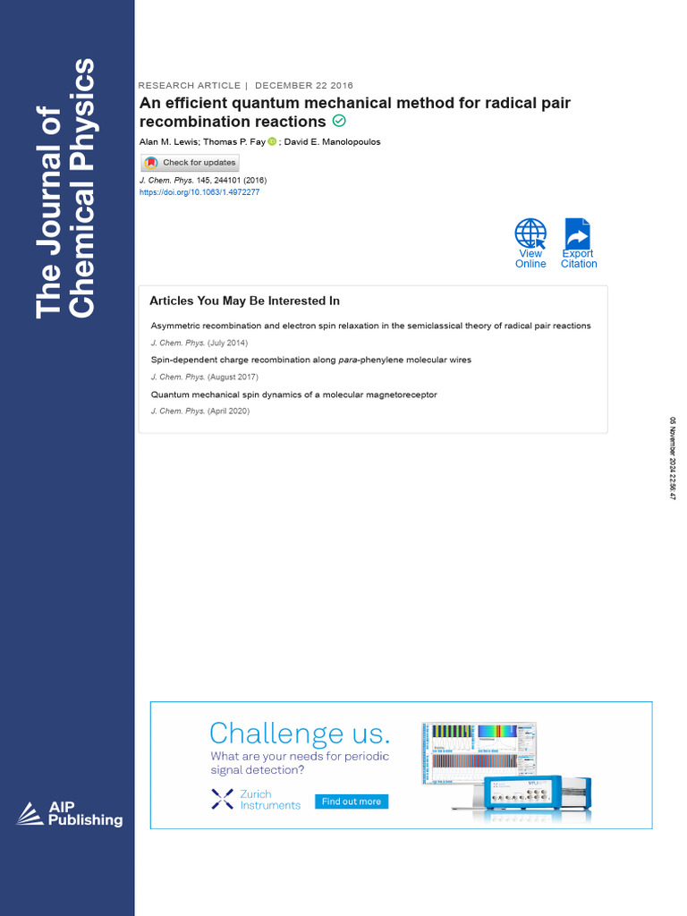 Radical Pair Recombination | PDF | Spin (Physics) | Monte Carlo Method