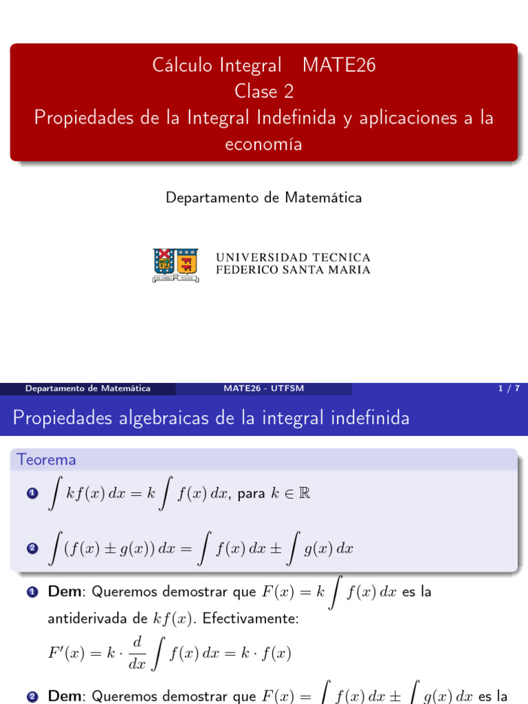 Clase_2_Propiedades_de_la_integral_indefinida | PDF | Costo marginal | Función (Matemáticas)