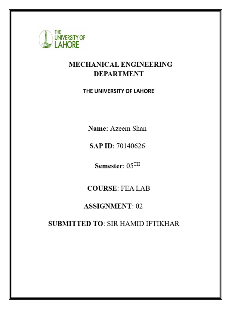 Assignment 02 FEA Lab FINAL | PDF | Strength Of Materials | Stress (Mechanics)