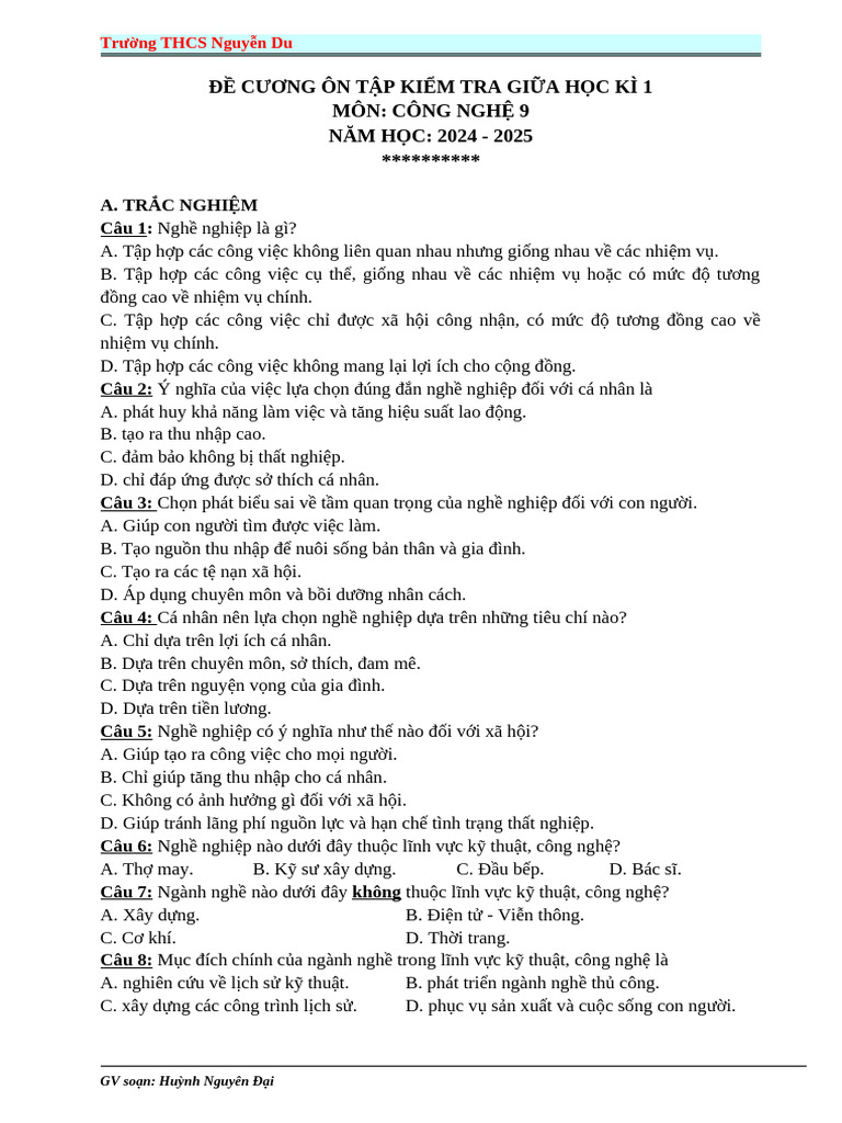 cn9 - de Cuong gk1 - 24 25 | PDF