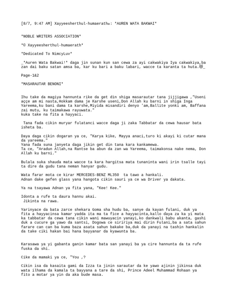 Auren Wata Bakwai Free Pages by Xayyeesherthul-Humaerath | PDF