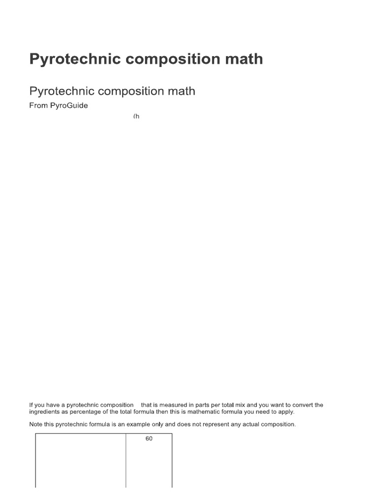 Pyrotechnic composition math _ Pyrosource | PDF