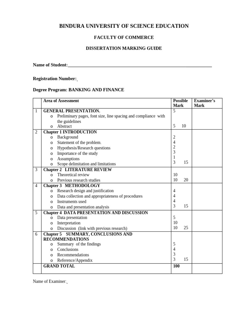 Marking Guide Dissertation | PDF | Methodology | Data