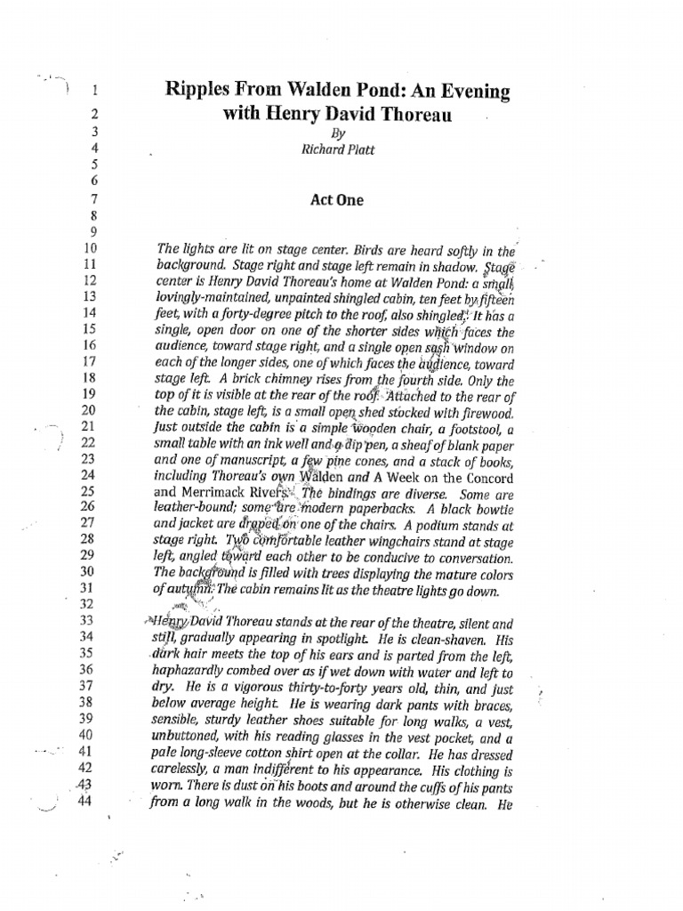 Act I Ripples From Walden Pond Script | PDF