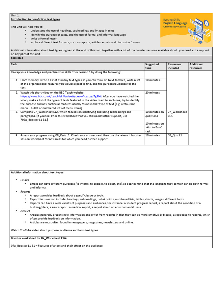 U1_06_SOW Non-fiction Text Types 2 | PDF | Cognition | Human Communication