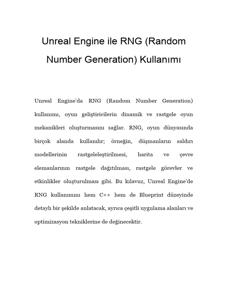 Unreal Engine Ile RNG (Random Number Generation) Kullanımı | PDF