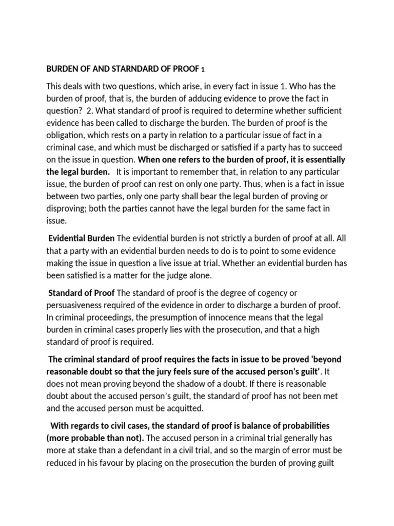 Burden and Standard of Proof | PDF | Burden Of Proof (Law) | Evidence (Law)